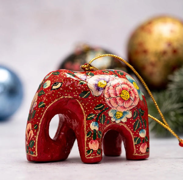 Elephant Bauble Red Floral – Watts Gallery